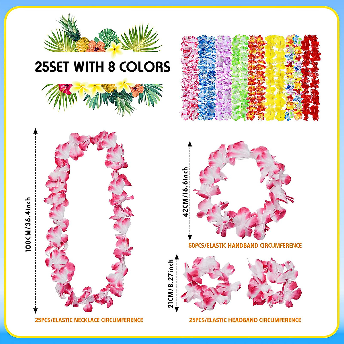 Buryeah 125 Hawaiian Luau Party Decorations Leis for Luau Party Hawaiian Glasses Hawaiian Luau Theme Party Supplies Tropical Summer Beach Party (Mixed Color)