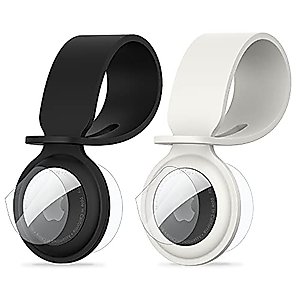 SURPHY 2 Pack Case for Airtag Case with Screen Protector, (Airtag Not Pop Up Easily) Liquid Silicone Airtag Holder AirTag Loop with TPU Film for Airtag (Black + White)