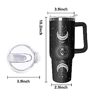 coolgood 40 Oz Boho sun moon and stars Mug Tumbler Stainless Steel Vacuum Insulated Mug with Handle Double Vacuum Travel Coffee Cup on Screw Lid and Straw