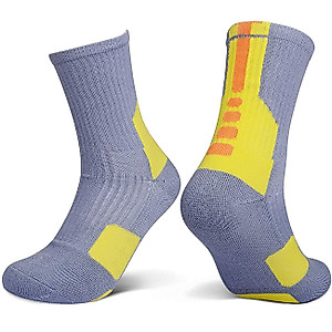 5 Pairs Mens Athletic Crew Socks Basketball Cushioned Thick Sport Long Compression Socks,6.5-11.5