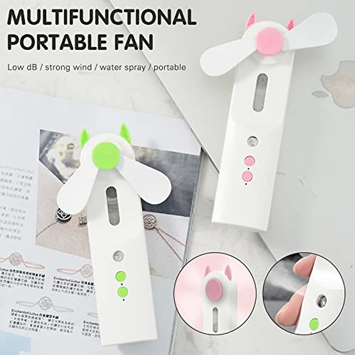 Foviza Portable Misting Fan Desk Handheld Fan 2 in 1 Small Mister Rechargeable Fan 2 Speeds Water Spray Travel Personal Fan for Kids Women Men Home Office Outdoor