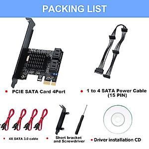 ACTIMED PCI-E X1 to SATA 3.0 Controller Card, 4-Port SATA III 6Gbps Expansion Cards, Supports PCI-Express (1X 4X 8X 16X) Slot, Support SSD and HDD, for Windows10/7/8/XP/Vista/linux