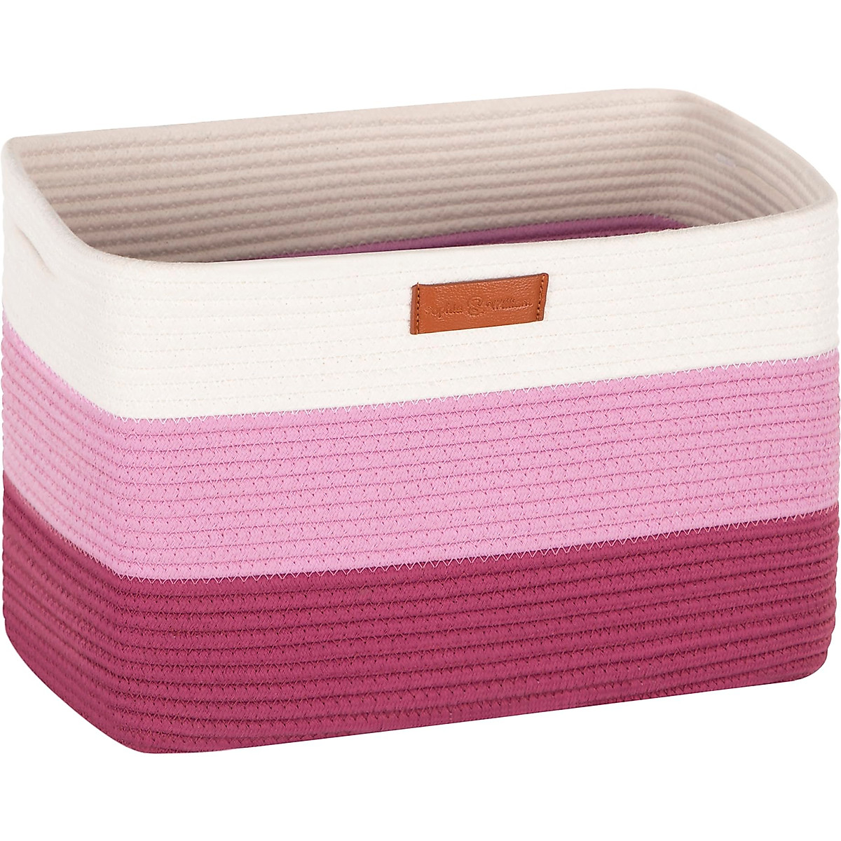 PHI VILLA Large Cotton Rope Basket, Woven Nursery Laundry Blanket Basket Toy Basket with Handles for Storage, Living Room, 15 x 10 x 8 inches, ‎Gradient Pink, 1-Pack