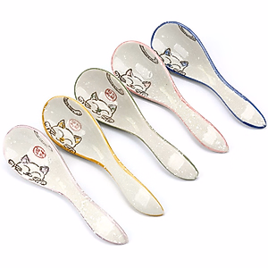 5pcs Ceramics Japanese Fortune Cat Lucky Cat Hand Painted Soup Spoons