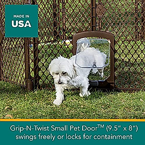North States MyPet 34.4 Sq. Ft. Petyard Passage: Made in USA, 8-panel pet enclosure with lockable pet door. Freestanding. (26" Tall, Brown)