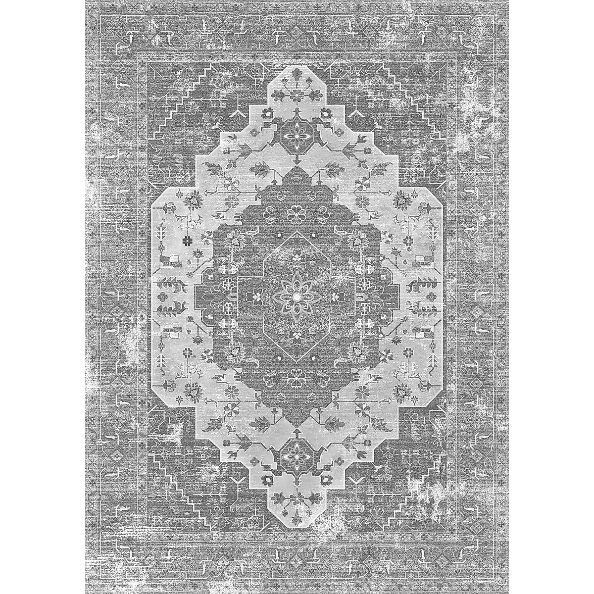 vivorug 8x10 Area Rugs, Stain Resistant Washable Rug for Living Room, Boho Vintage Inspired (Grey, 8'x10')