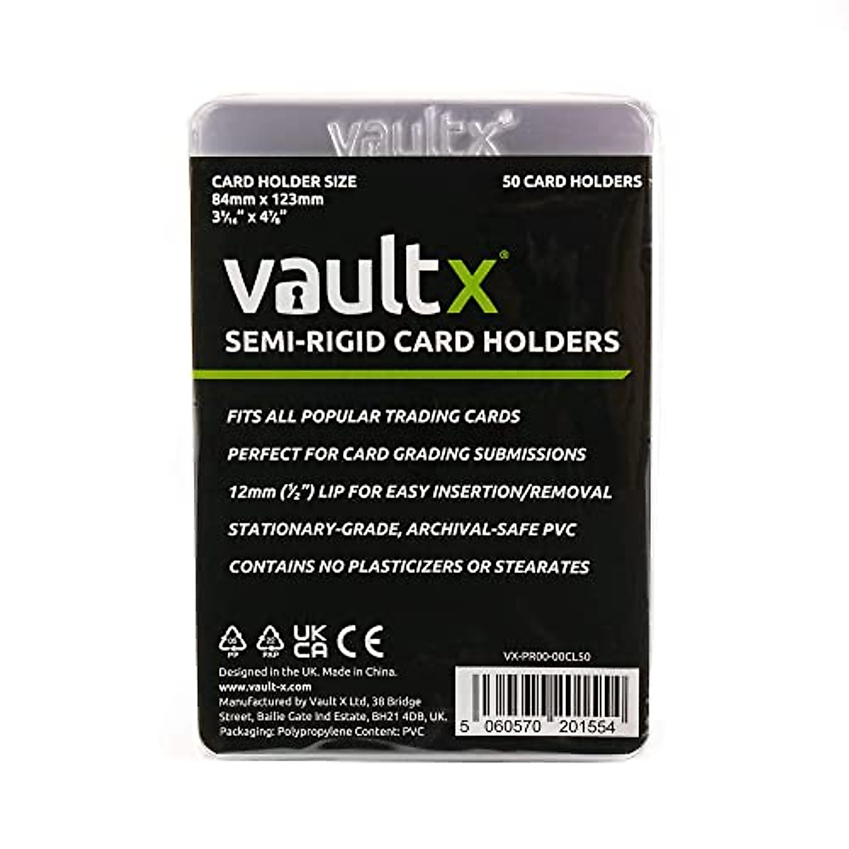Vault X Wide-Fit Semi-Rigid Card Holders for Trading Cards & Sports Card Grading submissions (50 Pack)