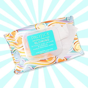 Pacifica Makeup Remover Face Wipes - Daily Facial Cleansing & Exfoliating Towelettes - Biodegradable - Organic - w/ Gycolic Acid - Clean Beauty Vegan & Cruelty-Free Dermatologist Tested 30 Count
