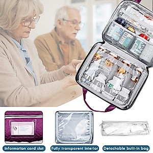 BAGSFY Medicine Bag for Traveling, Pill Bottle Organizer and Storage, Home Medication Bag, Vitamin Bottle Carrying Case Large Purple (Comes with Weekly Pill Organizer)