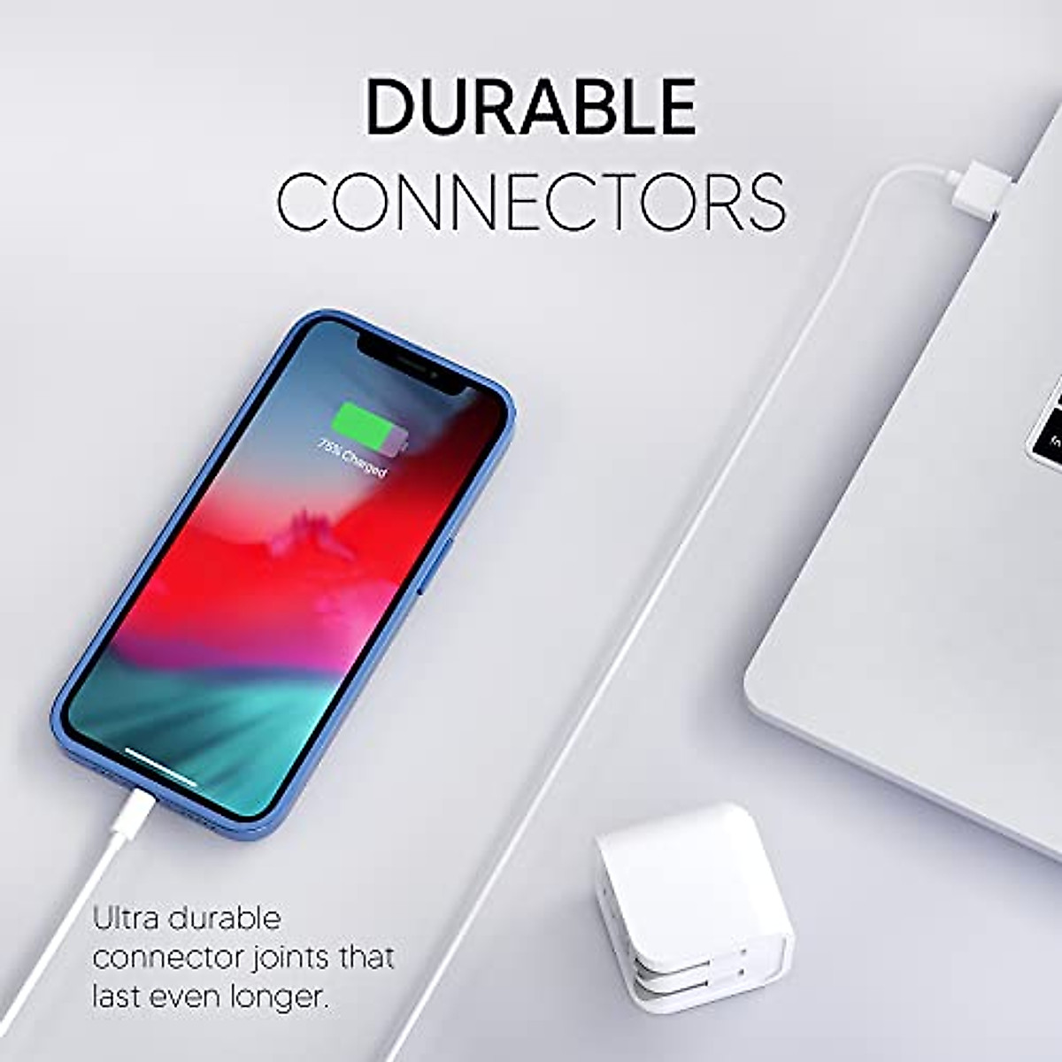 TalkWorks USB Cable Compatible w/ iPhone 14/14 Plus/14 Pro/14 Pro Max, 13/Mini/Pro/Pro Max, 12/Mini/Pro/ProMax, Phone, AirPods, iPad - 5' Lightning Cable Wall Charger Adapter - MFI Certified (White)
