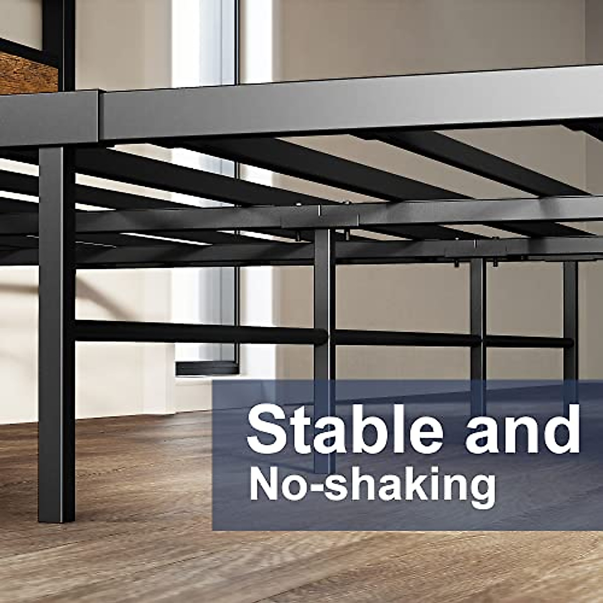 LIKIMIO King Bed Frame, Easy Assembly, Noise-Free, No Box Spring Needed, Heavy Strong Metal Support Frames, Double-Row Support Bars, Vintage Brown