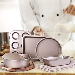 Bakeware Sets, 5-Piece Nonstick Bakeware Set,cake pans set with Cookie Sheets, Bakeware fits for Nonstick Bread Baking Cookie Sheet and Cake Pans
