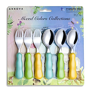 ANNOVA Kids Silverware 6 Pieces Set Children's Flatware - Stainless Steel Cutlery - 3 x Safe Forks, 3 x Dinner Spoons - Toddler Utensils Without Knives for Lunch Box BPA Free (Mix)