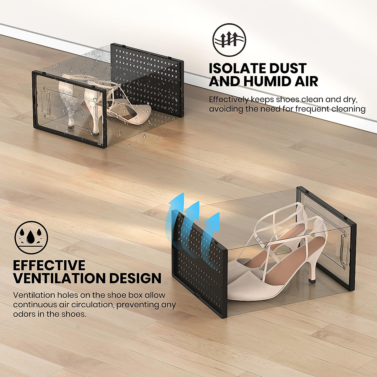 Fkprorjv XX Large Shoe Storage Box Organizer for Closet, 12 Pack Space Saving Versatile Clear Plastic Stackable Sneaker Shoe Rack Containers Bins Holders, Portable Closet Organizers and Storage, Black