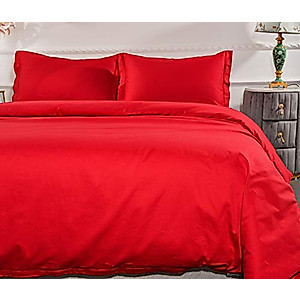 Colourful Snail 100-Percent Cotton Duvet Cover Set, Hidden Zipper Closure, Ultra Soft, Easy Care and Durable, Simple Bedding Style, Queen, Red