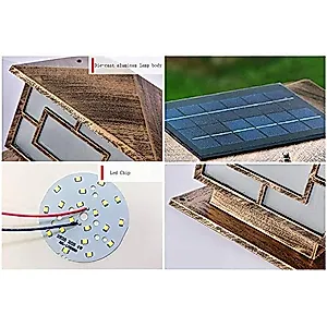 Led Solar Three-Color Dimming Outdoor Column Lamps Industrial Square Glass Post Lights Street Home Door Garden Lighting Pillar Lights(Color:Brass,Size:L)