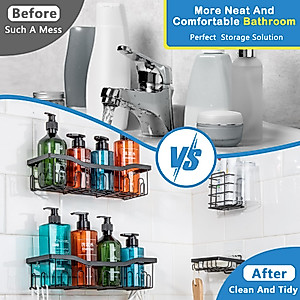 ChicChicHomes Shower Caddy 4 Pack, No Drilling Adhesive Wall Mounted Shower Organizer for Bathroom Storage&Kitchen, Large Capacity Rustproof Stainless Steel Shower Shelf, Ruggedized, Black