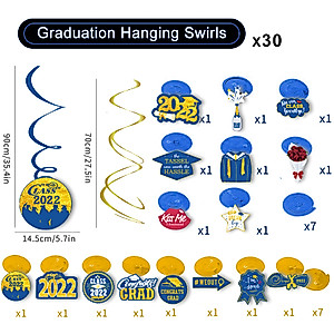 kortes 2022 Blue and Gold Graduation Decorations Kit, Congrats Grad Banner Hanging Swirls Graduations Confetti Balloons for Blue and Gold Grad Graduation Party Decorations Supplies