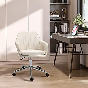 Vinsetto Mid-Back Home Office Desk Chair Swivel Armchair with Tub Shape Design & Lined Pattern Back for Living Room Home Office, Beige