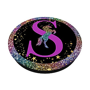Purple Monogram Letter S Initial Rainbow Unicorn PopSockets Swappable PopGrip