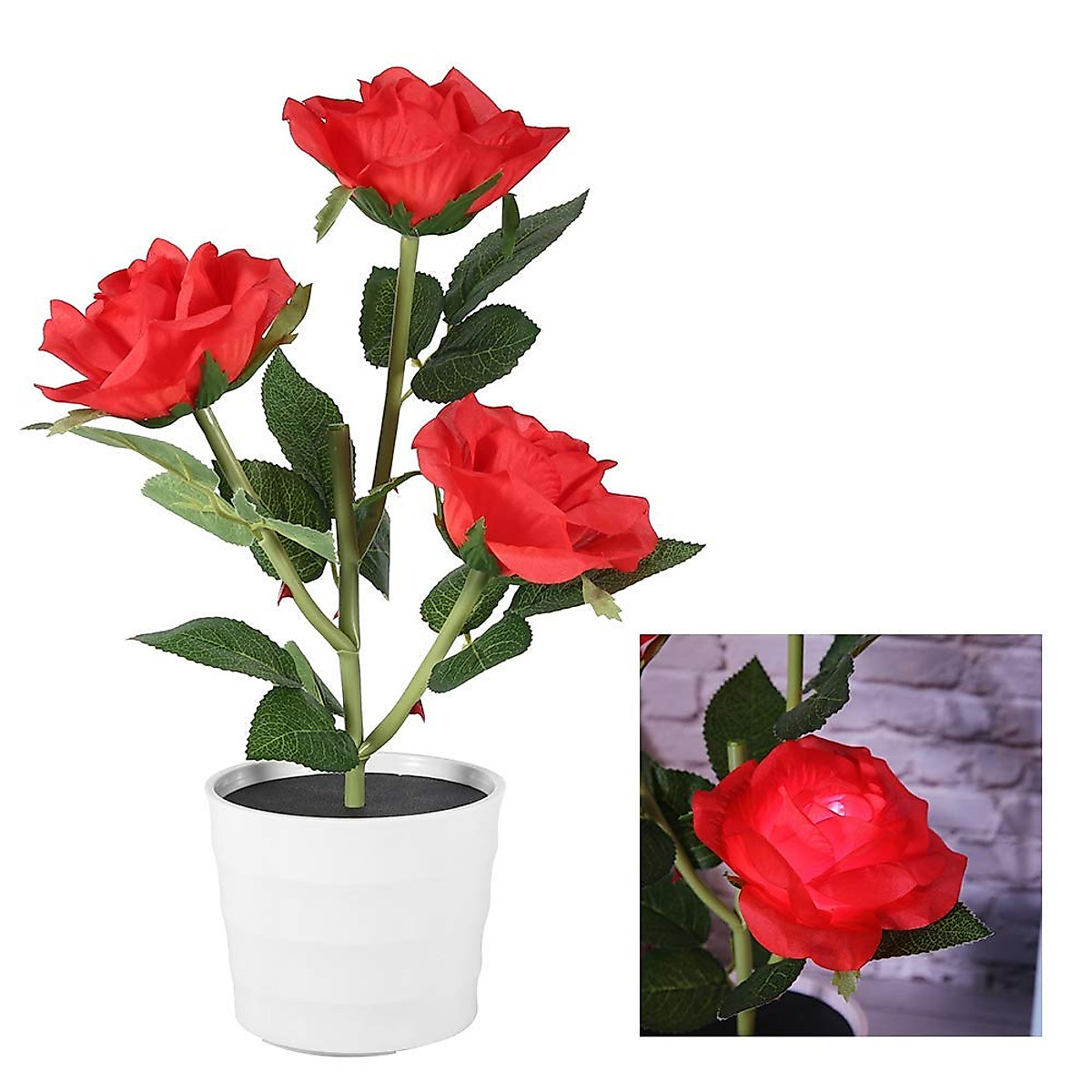 Fdit Artificial Rose 3LED Lamp Solar Simulation Flower Light for Home Garden Yard Lawn Path Way Party Decorative