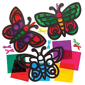 Baker Ross FE154 Butterfly Stained Glass Craft Kits - Pack of 6, Arts and Crafts for Kids to Decorate and Display, Make Your Own Decorations