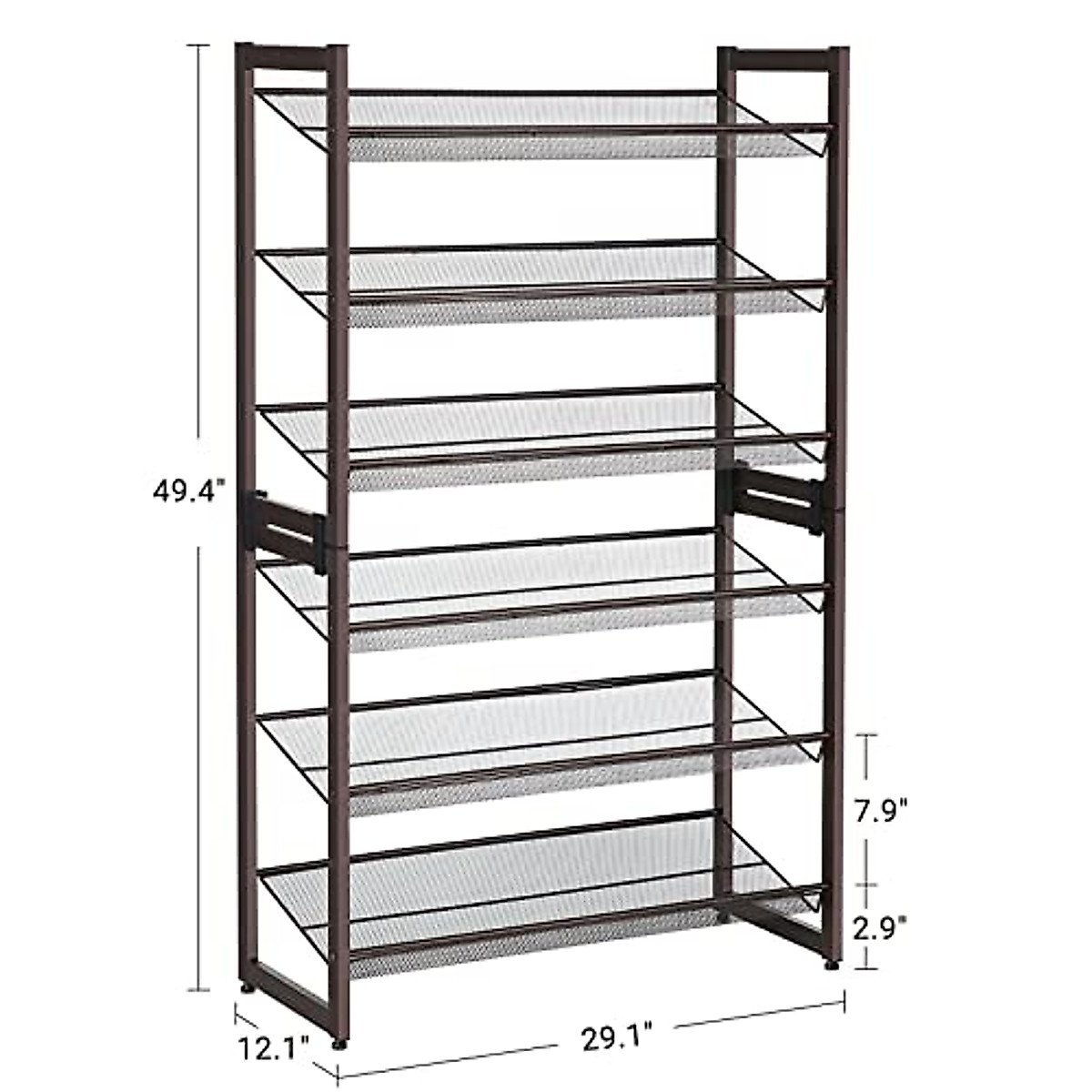 SONGMICS 6-Tier Shoe Rack Storage, Metal Shoe Organizer Stand for Garage, Entryway, Set of 2 3-Tier Stackable Shoe Rack Shelf, with Adjustable Flat or Angled Shelves, Holds 18-24 Pairs, Bronze