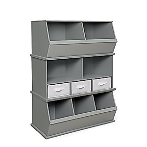 Stackable 5 Shelf Storage Organizing Cubby with 3 Fabric Baskets