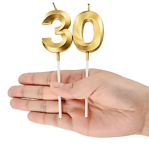 30th Birthday Candles Cake Numeral Candles Happy Birthday Cake Topper Decoration for Birthday Party Wedding Anniversary Celebration Supplies (Gold)
