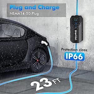 WonVon 32 Amp Level 2 EV Charger,23 Ft Portable Charger with NEMA 14-50P 240V J1772 Charging Cable, Adjustable&Smart Timing Charging in EV Charging Station.