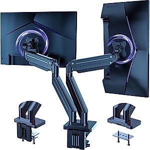 ErGear Dual Monitor Mount Stand, 26.4lbs Heavy-Duty Aluminium Monitor Arms, Gas Spring Monitor Desk Mount for Two 13-32" Flat/Curved Computer Screens with Upgrade Double Clamp Mount