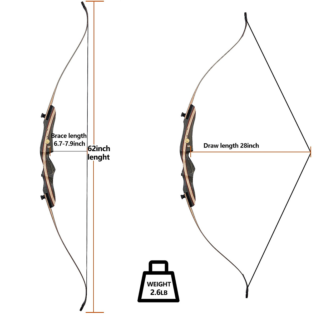 TOPARCHERY Recurve Bow for Adult & Youth Beginner, 62" Wooden Takedown Recurve Hunting Bow for Outdoor Training Practice Right Handed 40lbs