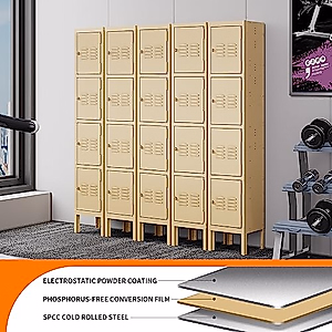 NODHM Metal Storage Locker for Employees with 4 Door, Metal Locker Steel Storage Cabinet for School, Home, Changing Room, Gym (Camel with Legs)