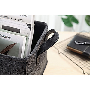 Collapsible Storage Basket with Carry Handles Felt Fabric Storage Bin Durable Organizer for Gift Toys Shoes Clothes Towels Nursery Home Laundry Office Decorative Organizing Box(Dark grey)
