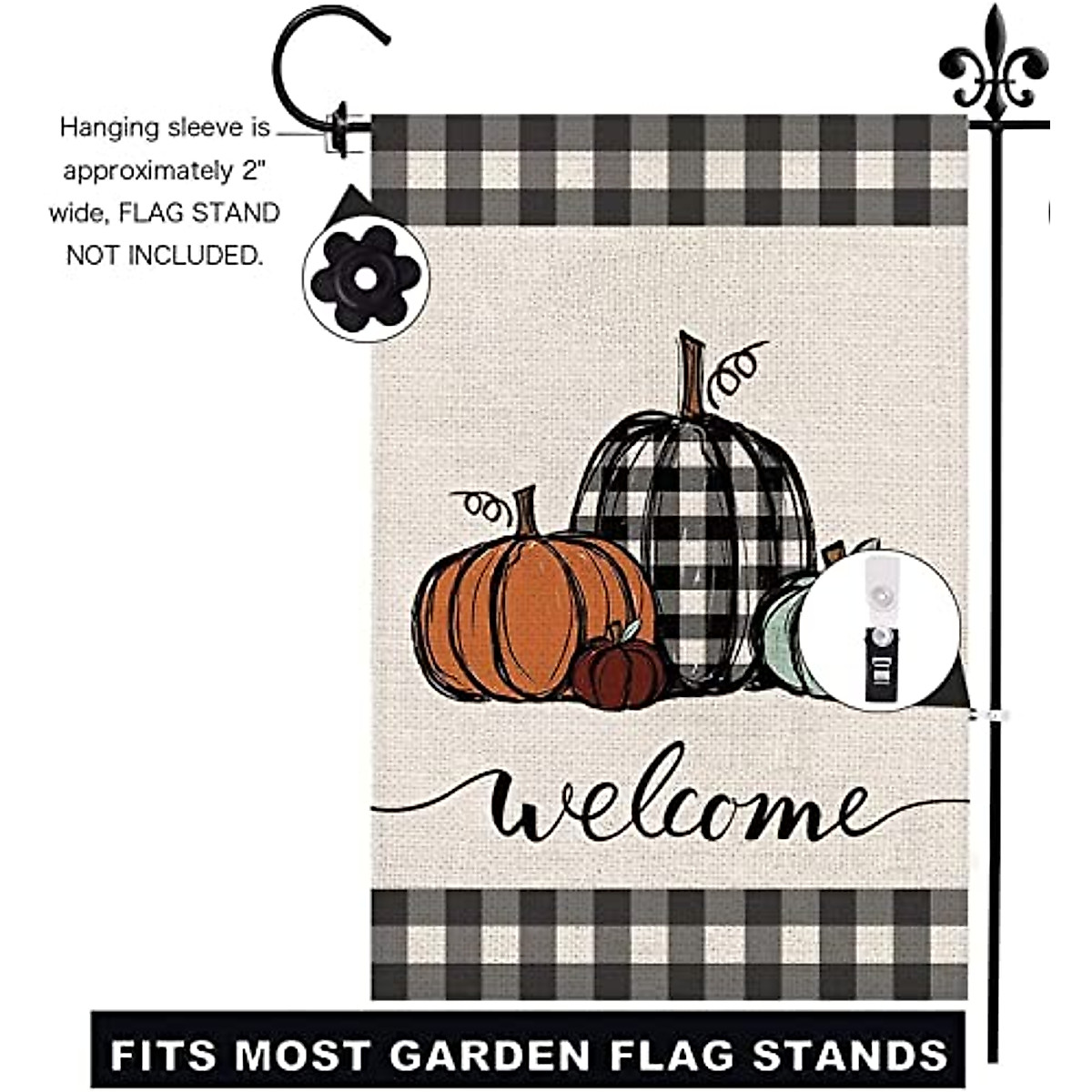 Mloabuc Fall Pumpkins Garden Flag Autumn Welcome Thanksgiving Buffalo Check Fall Yard Flag Farmhouse Double Sided Lattice Vertical Outdoor Decor 12 x 18 In