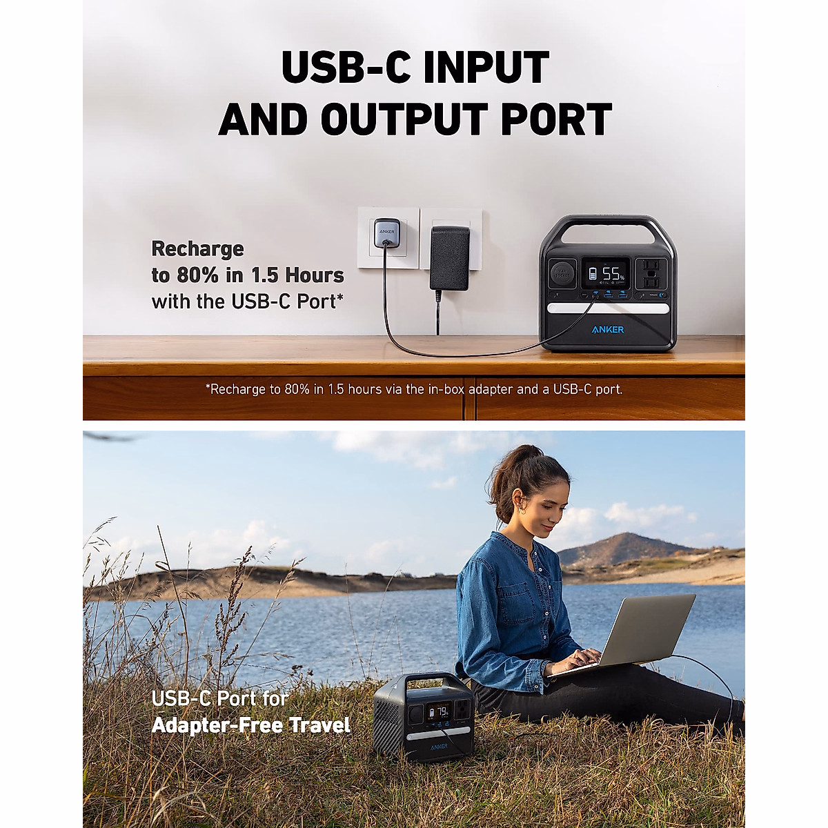 Anker 521 Portable Power Station Upgraded with LiFePO4 Battery, 256Wh 6-Port PowerHouse, 300W (Peak 600W) Solar Generator (Solar Panel Optional), 2 AC Outlets, 60W USB-C PD Output, Outdoor Generator