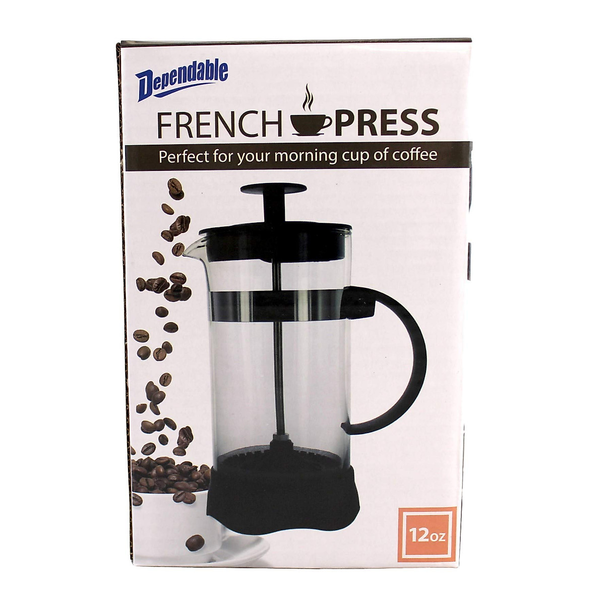 Dependable Industries inc. Essentials 12 Ounce Glass French Press Coffee & Tea Brewer - Single Cup, 3 Cup Espresso Compact, Durable, Easy to Use