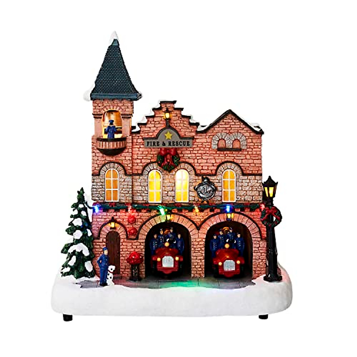 MOMENTS IN TIME Christmas Village Building, Fire Station with LED Lights, Christmas Music, and Animation - Power Adapter (Included)