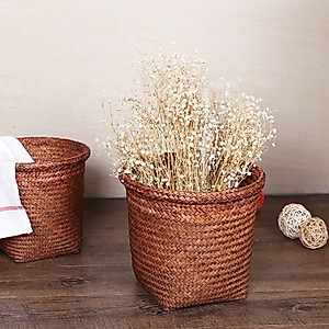 1Pc Straw Woven Wastebasket Retro Garbage Can Straw Rubbish Container Wicker Waste Basket（Small）