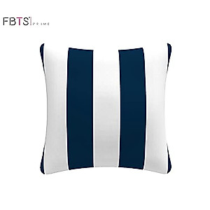 FBTS Prime Outdoor Waterproof Decorative Throw Pillows with Inserts for Patio Furniture, 18x18 Inch Fade Resistant Patio Garden Cushions for Couch Bed Sofa, Striped Navy