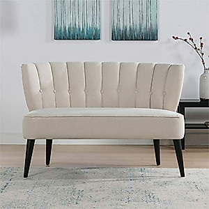 Jennifer Taylor Home Becca Channeled Tufted Settee, Sky Neutral