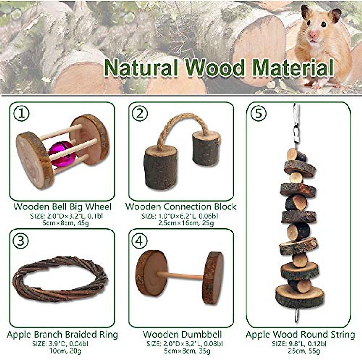 10 Pack Small Animal Combo Apple Wood Activity Toys, Hamsters Chew Toys, Rat Chinchilla Snacks Toys for Pets Organic Natural Accessories