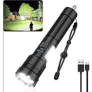 Hoxida XHP50.2 LED Tactical Flashlight, 10000 Lumens, Magnetic, COB 7 Lighting Modes, USB Fast Charging, Waterproof, Zoomable, Tactical, 1pcs
