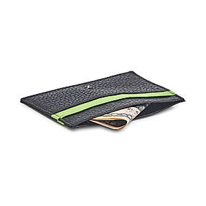 Zinda Genuine Leathers Slim Wallet Card Holder RFID Protection Unisex (Black/Green)