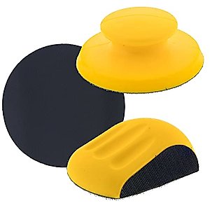 Dura-Gold Pro Series 5" Round & Mouse-Shaped Hand Sanding Block Pads for Hook & Loop and PSA 5" DA Sanding Discs - 2-Way Adapter Pad to Use PSA Sandpaper - Automotive Sand Polish Woodworking Furniture