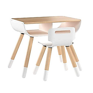 asunflower Wood Table Stool Set for Kid's Modern Desk & Chair Set Height Adjustable Table Chairs Set with Storage, White