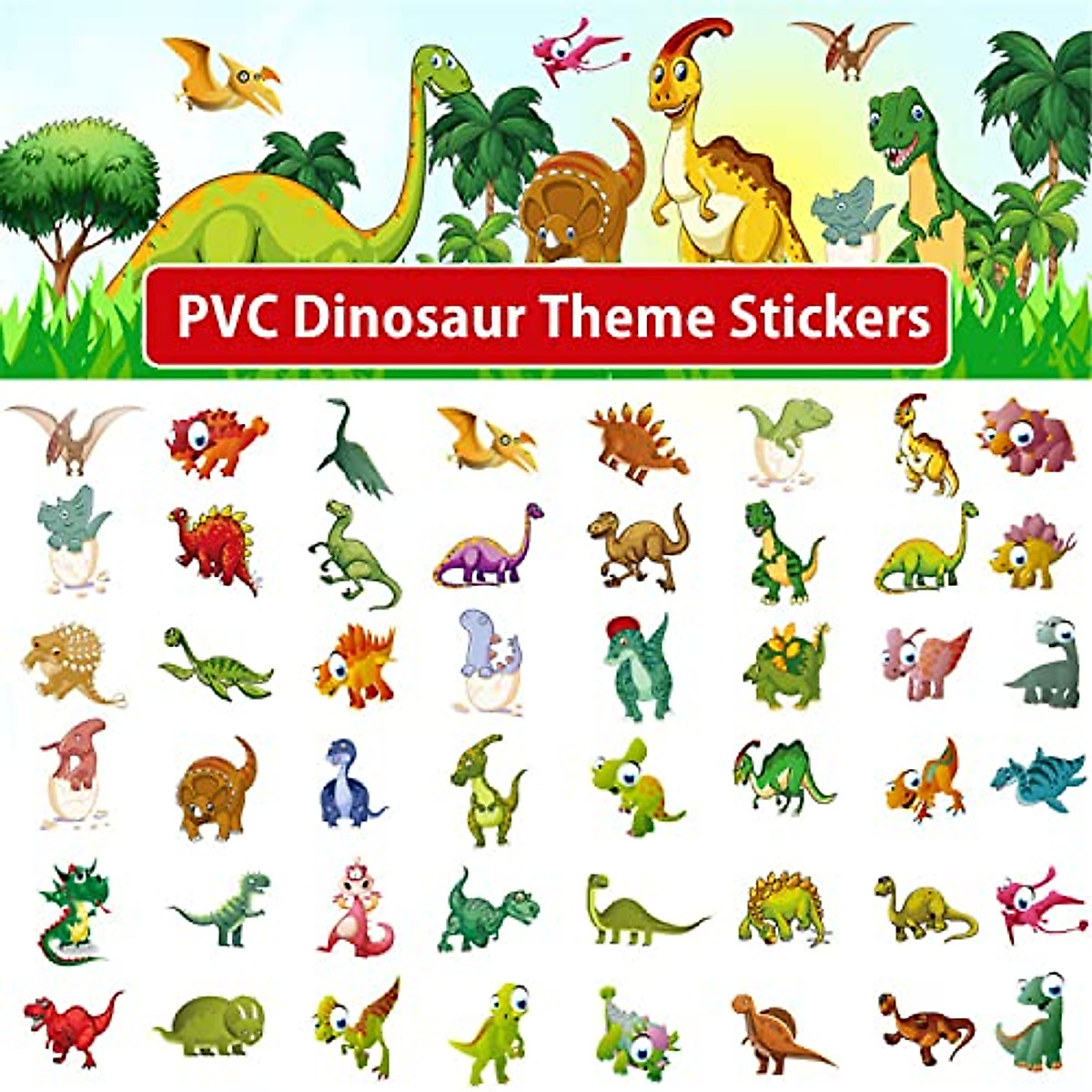 YBST Dinosaur Birthday Party Supplies, 104 Pcs Supplies Set for Boys and Girls, Include Balloons, Banner, Tablecloth, Stickers, Hanging Swirls, Aluminum Film Cake Topper Cupcake Toppers