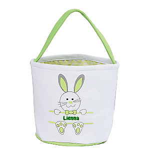 Molikyla Personalized Easter Basket Custom with Name for Boys Girls Kids Customized Easter Gifts Canvas Cotton Buckets, Blue, one size