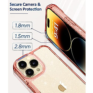 MIODIK for iPhone 14 Pro Max Case Clear Glitter, with Screen Protector + Camera Protector, [Military-Grade Protective] [Non-Yellowing] Slim Shockproof Women Cute Bumper Cover 6.7" 2022 (Sparkle Pink)