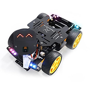 FREENOVE 4WD Car Kit for ESP32-WROVER CAM (Included), Dual-core 32-bit 240 MHz Microcontroller, Camera, Dot Matrix, Obstacle Avoidance, Line Tracking, Light Tracing, Colorful Light, App